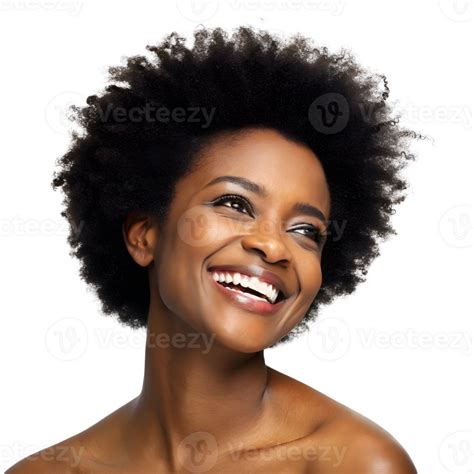Portrait Of A Joyful Woman With Beautiful Natural Hair Smiling Widely