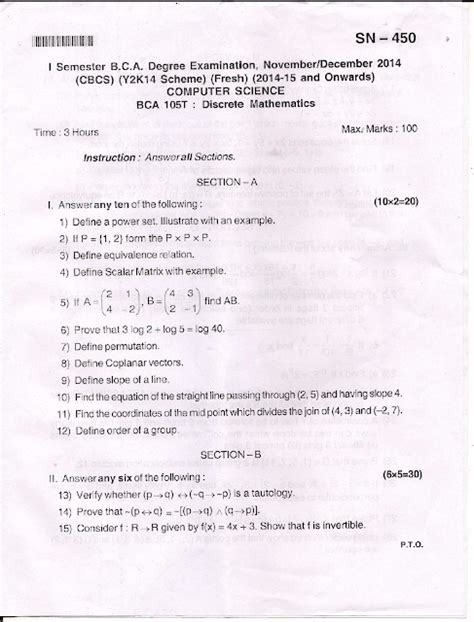 Bangalore University B C A Computer Science Bca T Discrete Mathematics November December