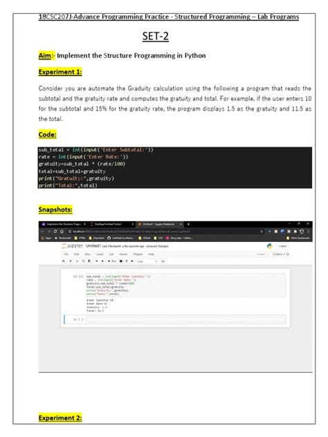 Aim Experiment 1 18csc207j Advance Programming Practice Structured Programming Lab