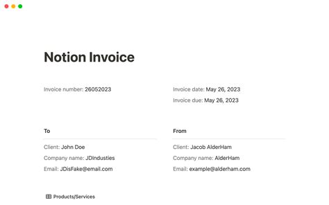 Notion Invoice Template Notion Template