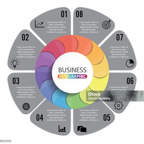 벡터 연결 된 다각형 Infographic 다이어그램입니다 8 옵션 원형 차트입니다 자습서에 대 한 종이 진행 단계 비즈니스