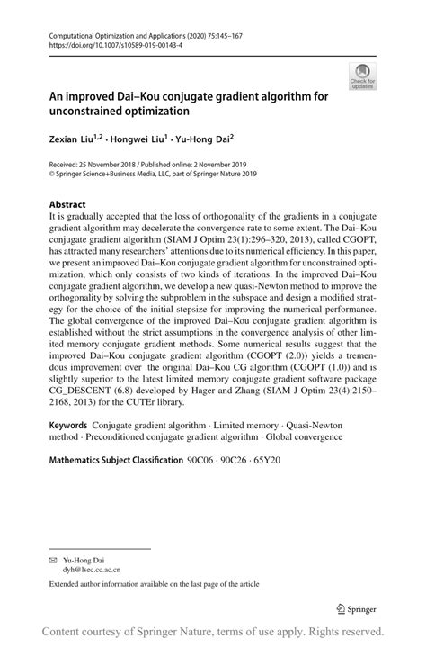 An Improved Daikou Conjugate Gradient Algorithm For Unconstrained Optimization Request Pdf