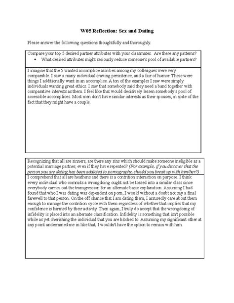 Soc311 Document Reflection Questions W 05 W05 Reflection Sex And Dating Please Answer The