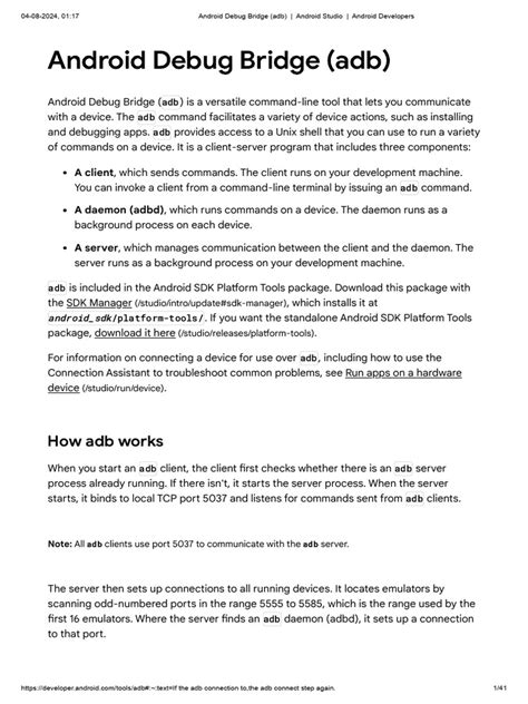 Android Debug Bridge Adb Android Studio Android Developers Pdf Shell Computing