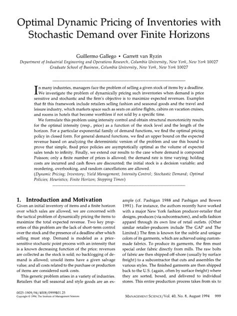 Vanryzin Optimal Dynamic Pricing Pdf Monopoly Mathematical Optimization
