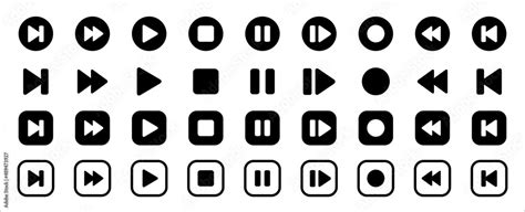 Media Music Player Button Icons Multimedia Player Buttons Set Contains Icon Of Play Pause