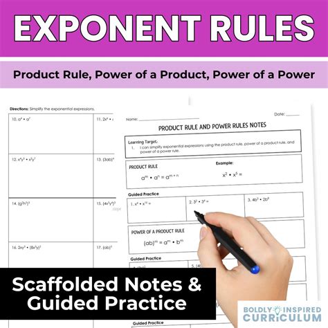 8th Grade Exponent Rules And Laws Of Exponents Product Rule And Power Rules Notes Boldly