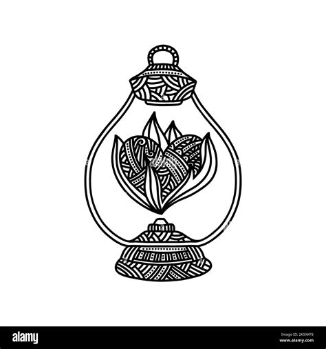 Doodle Style Illustration An Old Vintage Oil Lamp Burning Heart Design Element Stock Vector