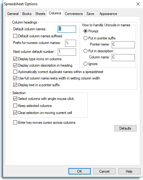 Spreadsheet Options Columns • Genstat V21