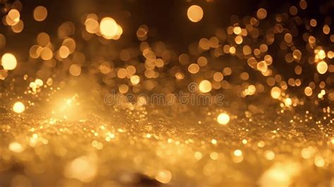 Gold Particles Abstract Background With Shining Golden Floating Dust Particles Flare Bokeh Star