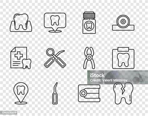 세트 라인 치과 진료소 위치 깨진 치아 진통제 태블릿 탐색기 스케일러 치아 검사 거울 틀니 모델 및 아이콘의 X 선 벡터 X 레이에 대한 스톡 벡터 아트 및 기타 이미지
