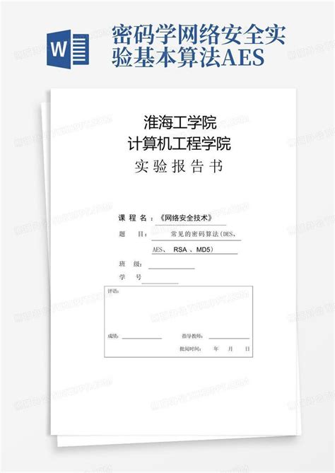 密码学网络安全实验基本算法aes Word模板下载 编号lrbgaomy 熊猫办公