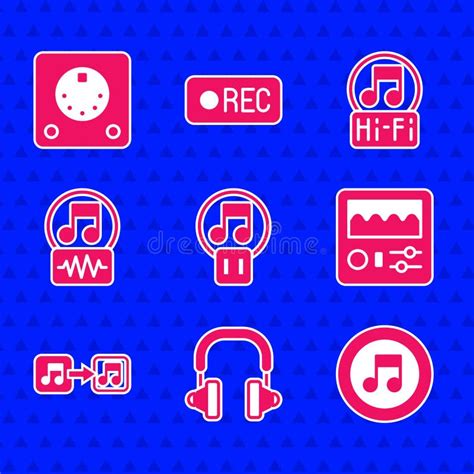 Set Pause Button Headphones Music Note Tone Drum Machine And Icon Vector Stock