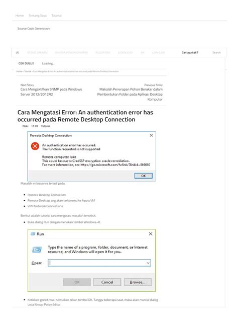 Cara Mengatasi Error An Authentication Error Has Occurred Pada Remote Desktop Connection