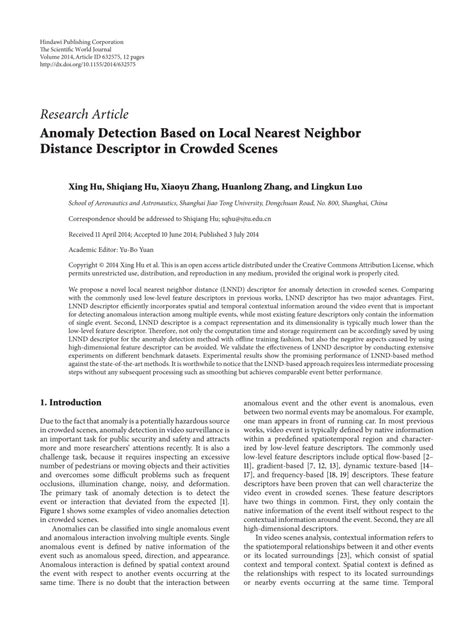 Pdf Anomaly Detection Based On Local Nearest Neighbor Distance Descriptor In Crowded Scenes