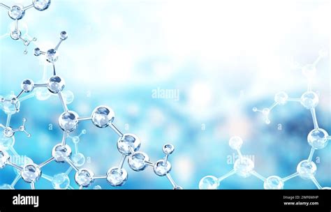 Horizontal Banner With Model Of Abstract Molecular Structure Background Of Blue Color With