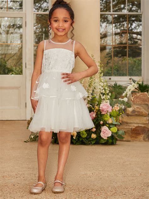 Girls Floral Lace Tiered Midi Dress In White Chi Chi London Uk