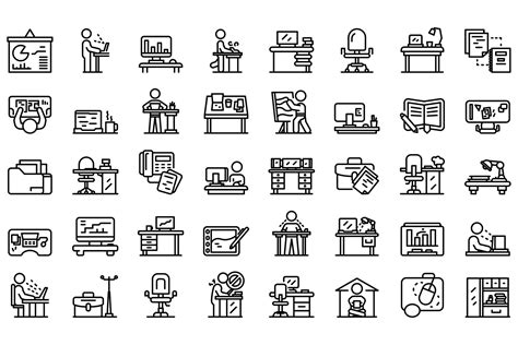 Ergonomic Workplace Icons Set Graphic By Ylivdesign · Creative Fabrica