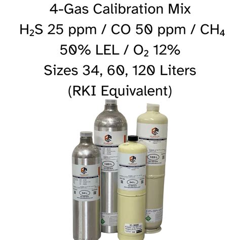 Cps Calibrations 4 Gas Calibration Gas Rki Equivalent H₂s 25 Ppm Co 50 Ppm Ch₄ 50 Lel
