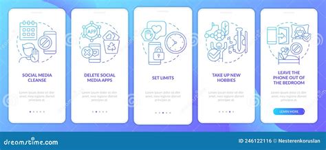Break Social Media Addiction Blue Gradient Onboarding Mobile App Screen Stock Vector