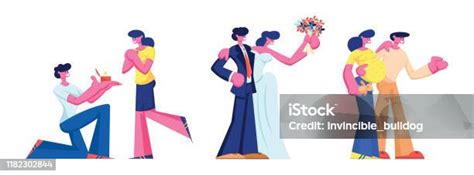 행복한 가족 관계 개발 세트 결혼 결혼과 대기 아기에 데이트에서 약혼 결혼 임신 사랑하는 커플 타임 라인 사랑 관계 만화 플랫 벡터 일러스트 클립 아트 신혼에 대한 스톡