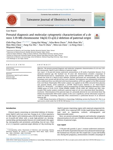 Pdf Prenatal Diagnosis And Molecular Cytogenetic Characterization Of