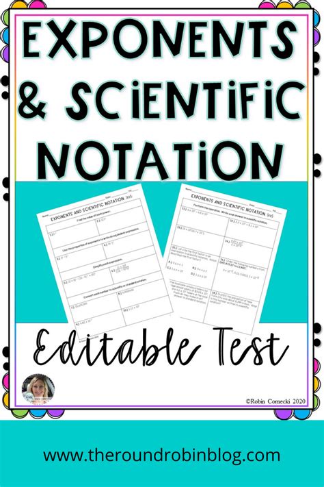 Exponents And Scientific Notation Editable Test For 8th Grade Math