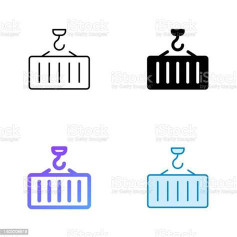 편집 가능한 스트로크가있는 네 가지 스타일의화물 컨테이너 아이콘 디자인 선 솔리드 플랫 라인 및 컬러 그라디언트 라인 웹 페이지