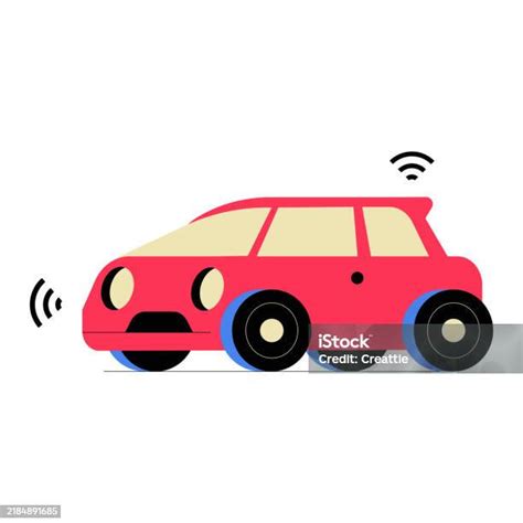 자율 주행 차량과 스마트 기술을 상징하는 평면 벡터 일러스트 레이 션에서 센서와 자율 주행 자동차 흰색 배경에 고립되어 있습니다 0명에 대한 스톡 벡터 아트 및 기타 이미지