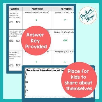 Evaluating Functions And Function Notation Get To Know You Activity