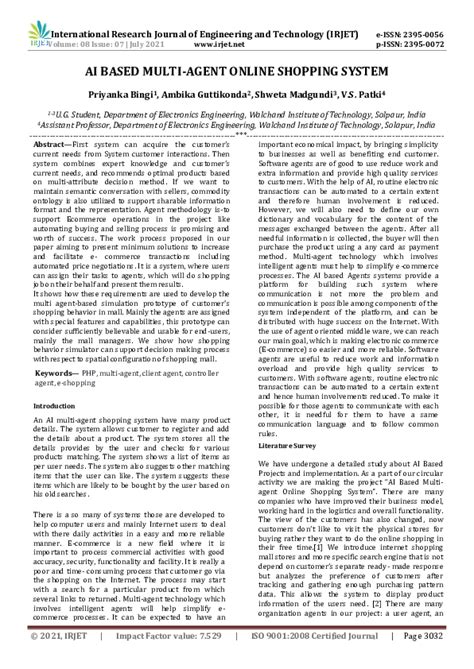 Pdf Irjet Ai Based Multi Agent Online Shopping System
