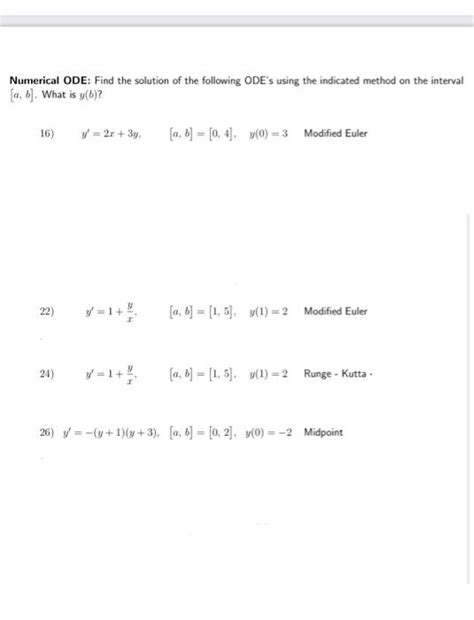 Solved Numerical ODE Find The Solution Of The Following Chegg