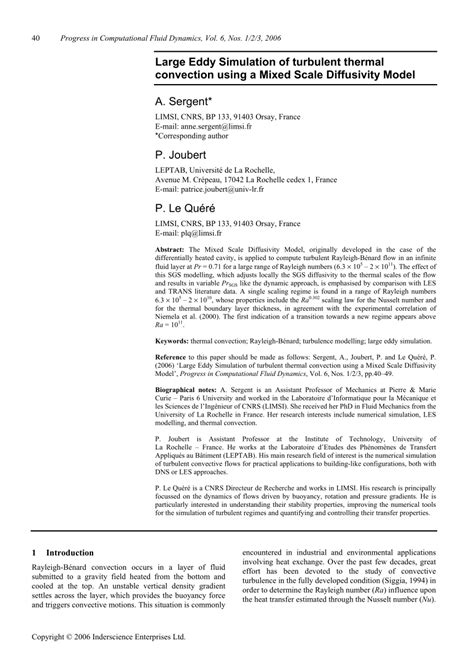 Pdf Large Eddy Simulation Of Turbulent Thermal Convection Using A