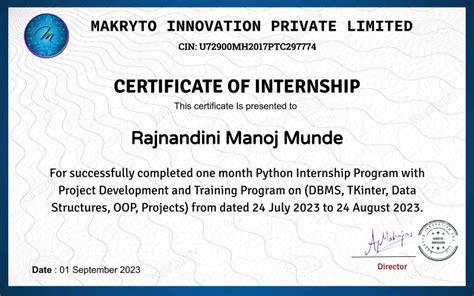 Completed Python Internship At Makryto Rajnandini Munde Posted On The