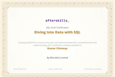 Earned Data With Sql Certification By Afterskills Kumar Chinmay