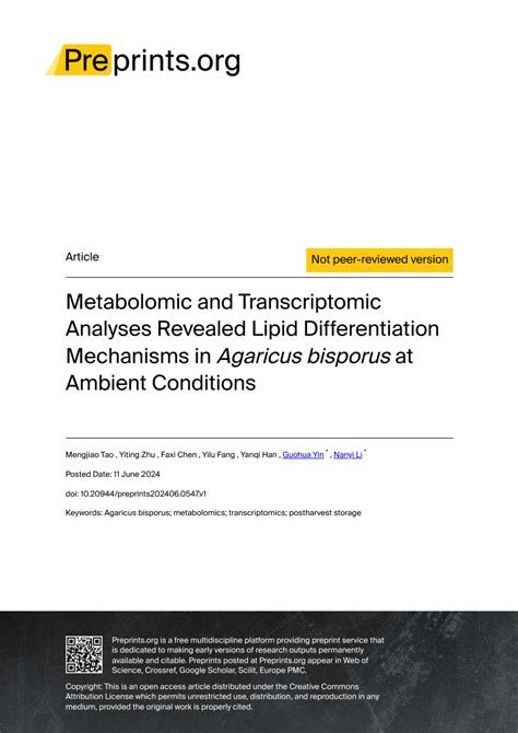 Pdf Metabolomic And Transcriptomic Analyses Revealed Lipid