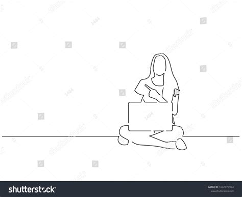 Woman Using Laptop Isolated Line Drawing Stock Vector Royalty Free Shutterstock