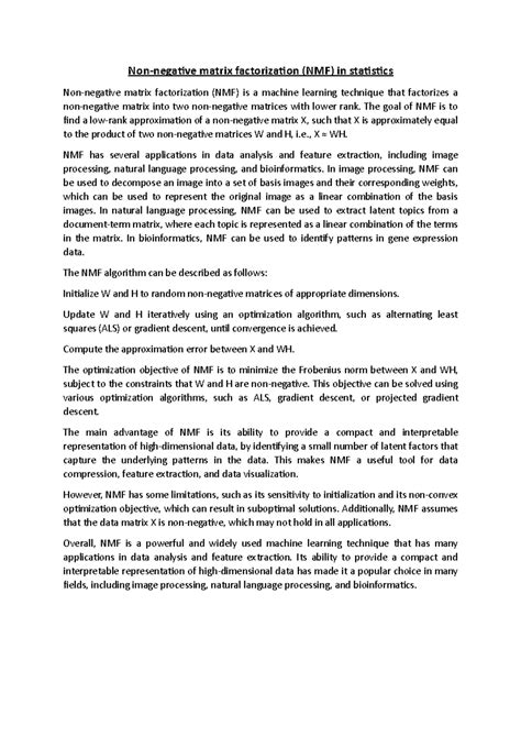 Non Negative Matrix Factorization Nmf In Statistics Non Negative Matrix Factorization Nmf