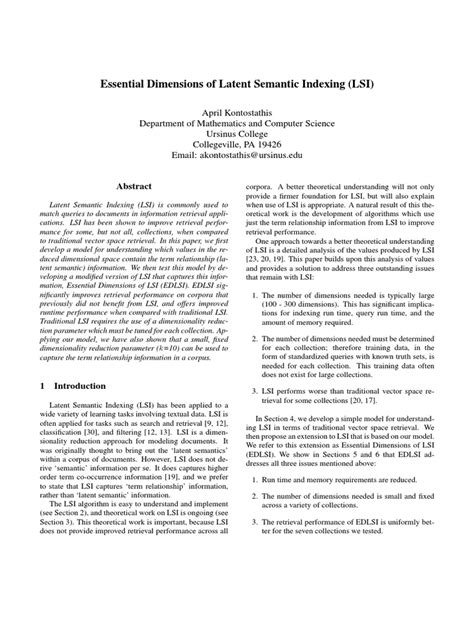 Essential Dimensions Of Latent Semantic Indexing Pdf Information Retrieval Information Science