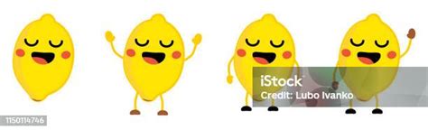 귀여운 귀 엽 다 스타일의 레몬 과일 아이콘 눈을 감고 입을 열었다 미소 손을 올리고 아래로 흔들며 버전 0명에 대한 스톡 벡터 아트 및 기타 이미지 Istock