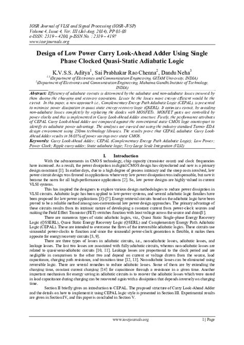Pdf Design Of Low Power Carry Look Ahead Adder Using Single Phase Clocked Quasi Static