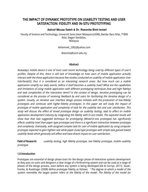 Pdf The Impact Of Dynamic Prototype On Usability Testing And User