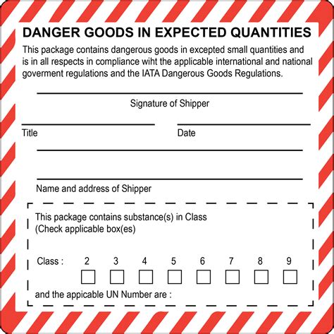 Dangerous Goods In Excepted Quantities Labels 100x100mm Printshop