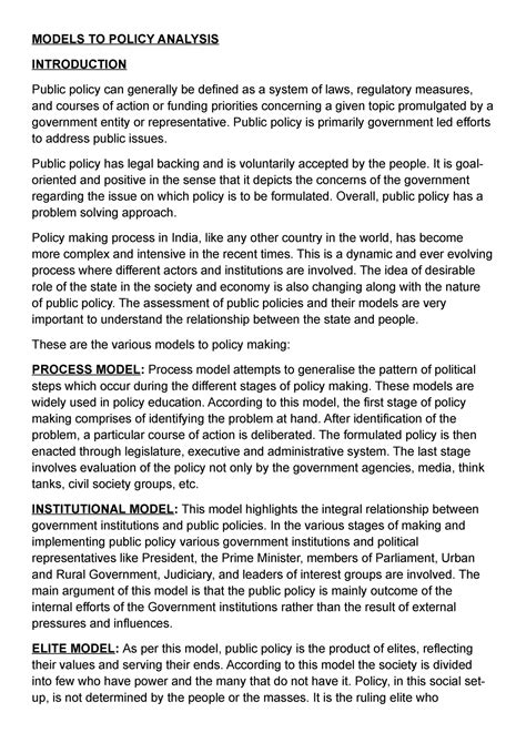 models to policy analysis models to policy analysis introduction