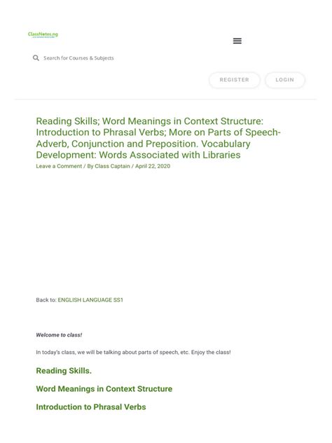 Verbs Structure Introduction To Phrasal Verbs Pdf Adverb Part