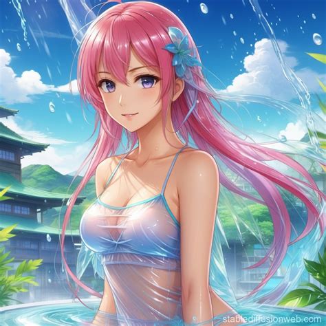Anime Characters In Wet Sheer Clothing Stable Diffusion Online