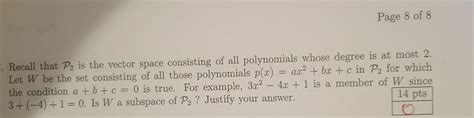 Solved Page Of Recall That P Is The Vector Space Chegg