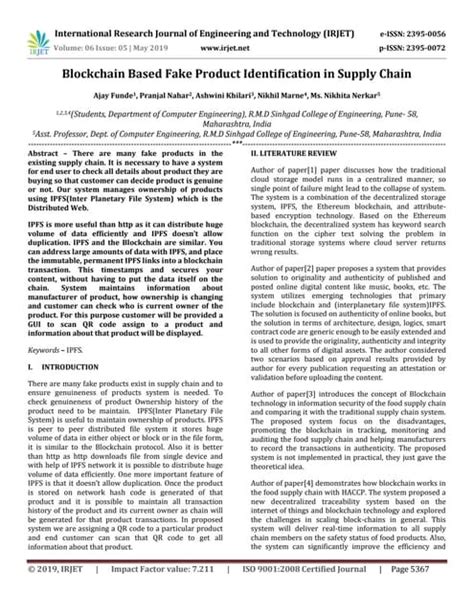Fake Product Detection Using Blockchain Technology Pdf