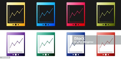 흑백 배경에서 격리된 통계 그래프 차트 아이콘으로 태블릿을 설정합니다 재무 차트 및 그래프 기호 벡터 0명에 대한 스톡 벡터 아트 및 기타 이미지 Istock