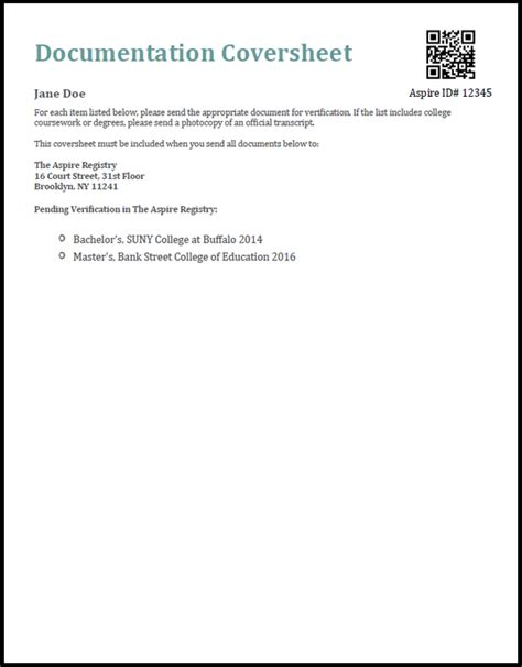 What Is A Documentation Coversheet The Aspire Registry Help Center